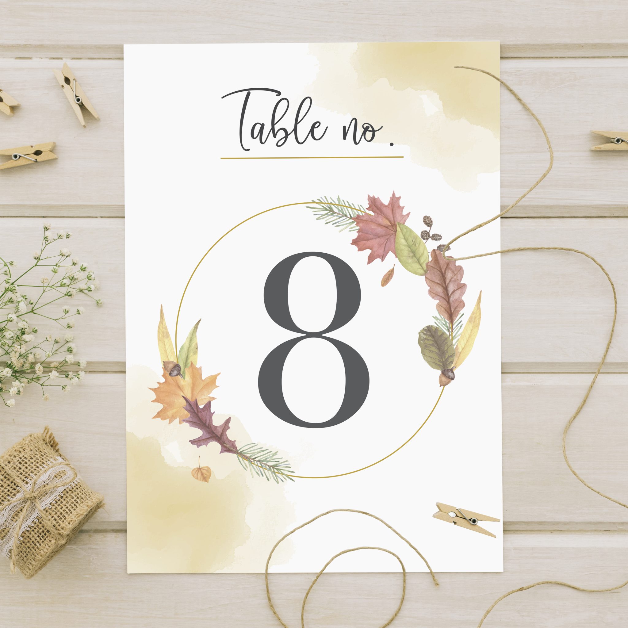 Autumn Watercolour Table Numbers - BlueBird Wedding Stationery