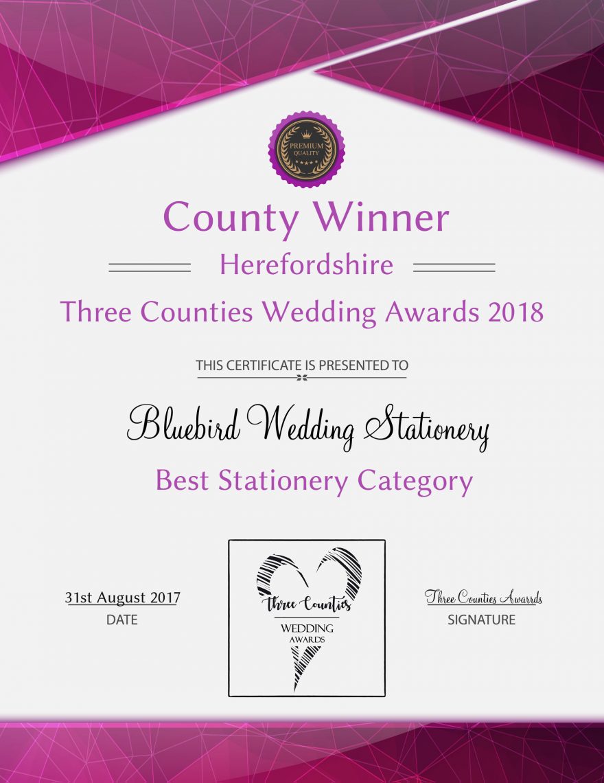 Wedding award winners - BlueBird Wedding Stationery
