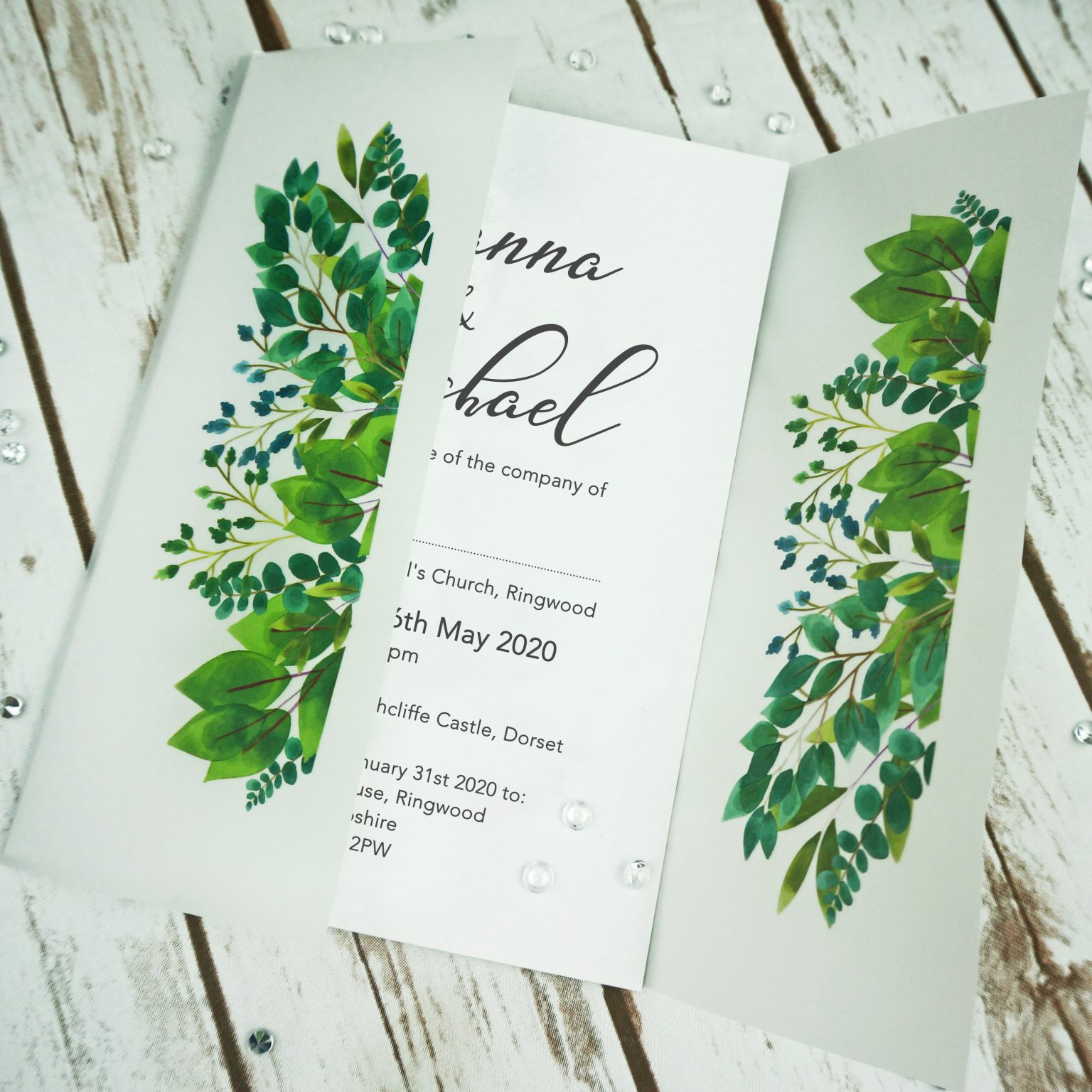 Botanical Vellum Gatefold Wedding Invitations - BlueBird Wedding Stationery