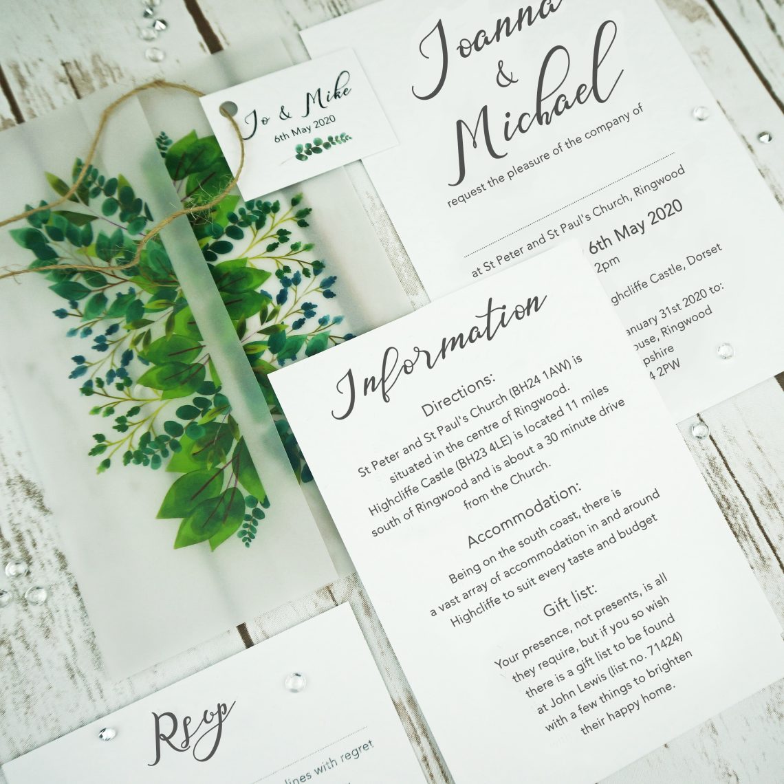 Botanical Vellum Gatefold Wedding Invitations - BlueBird Wedding Stationery