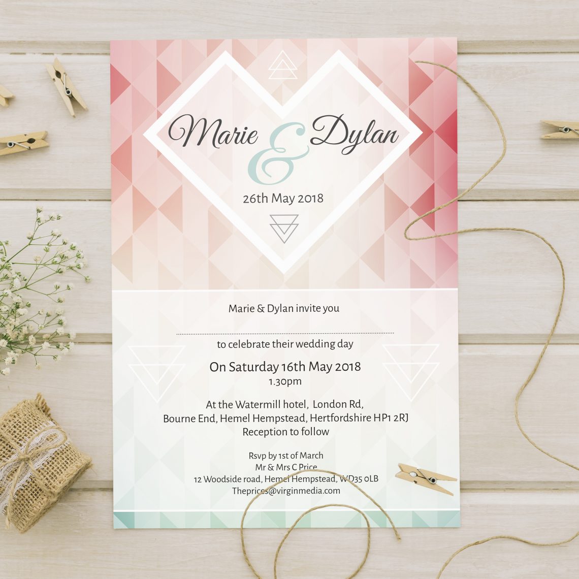 Geometric Wedding Invitation - BlueBird Wedding Stationery