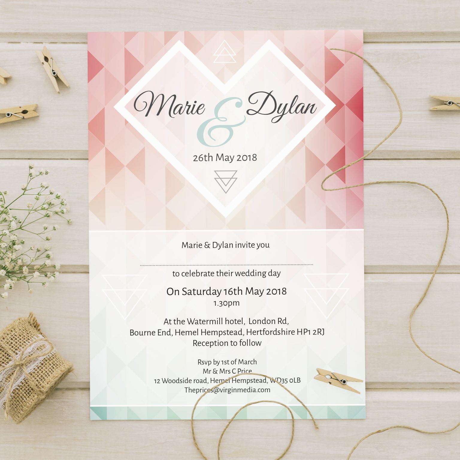 Geometric Wedding Invitation - BlueBird Wedding Stationery