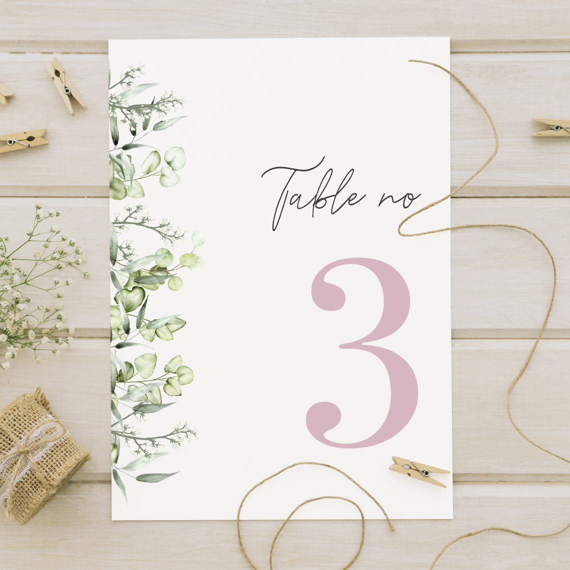 Modern Eucalyptus Table Numbers - BlueBird Wedding Stationery