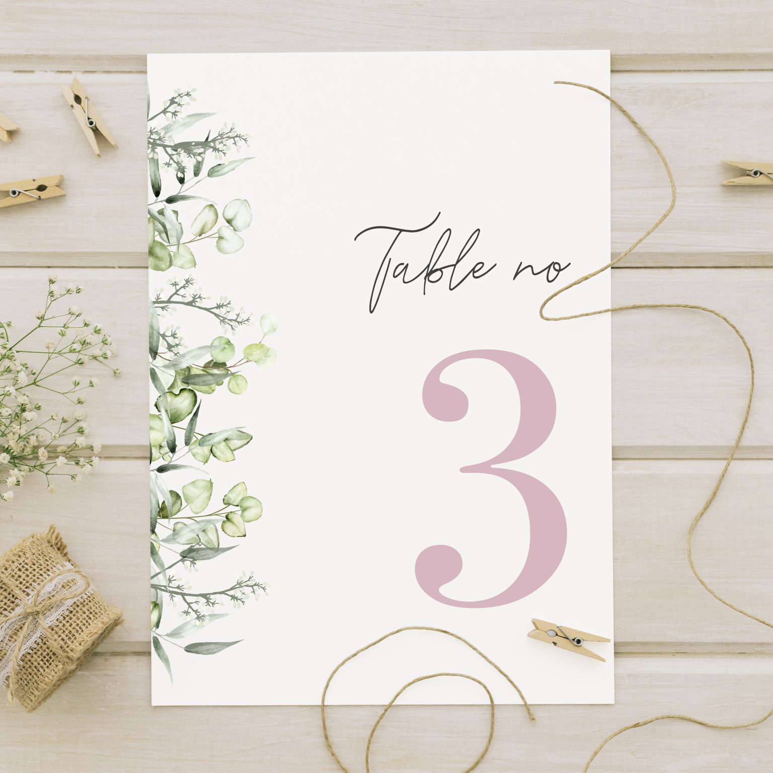Modern Eucalyptus Table Numbers - BlueBird Wedding Stationery