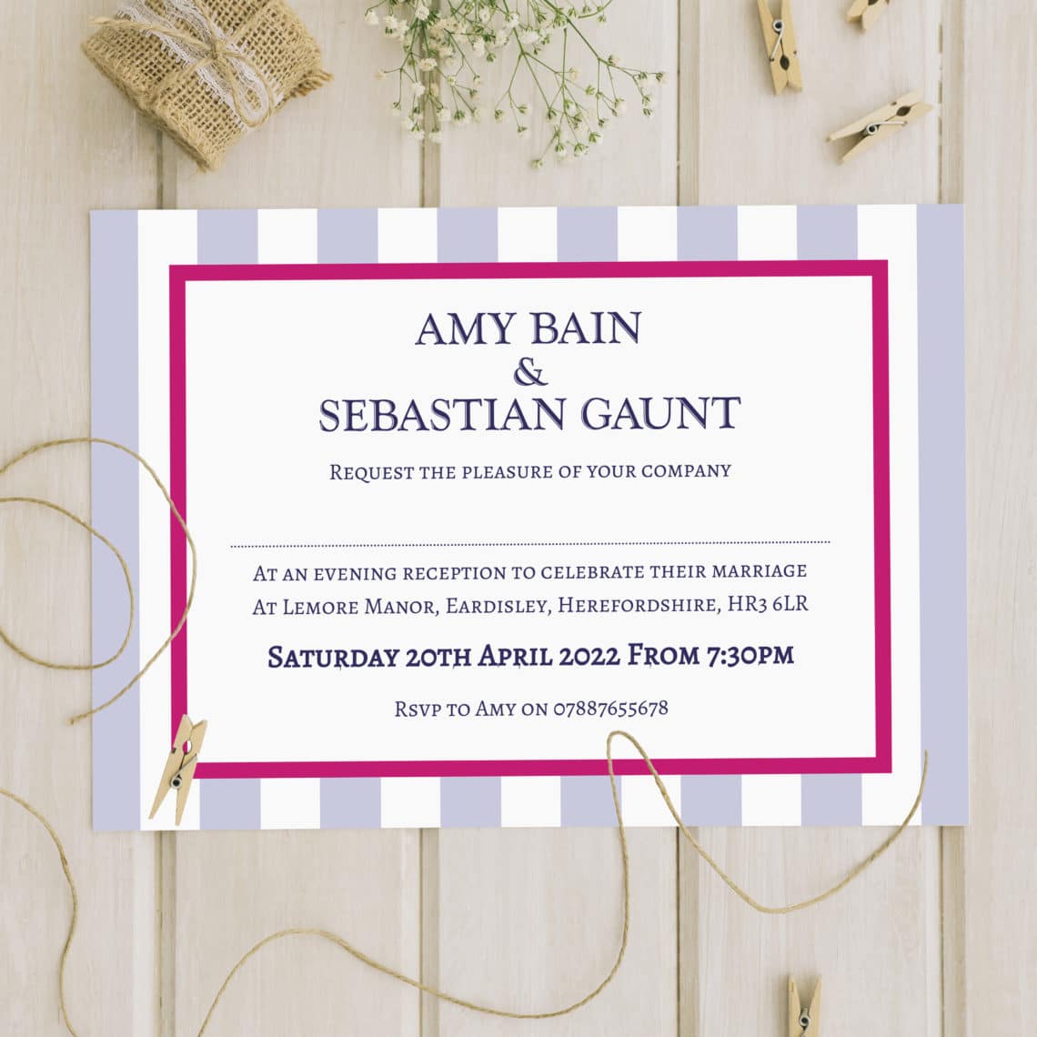 Striped Floral Evening Invitations - BlueBird Wedding Stationery