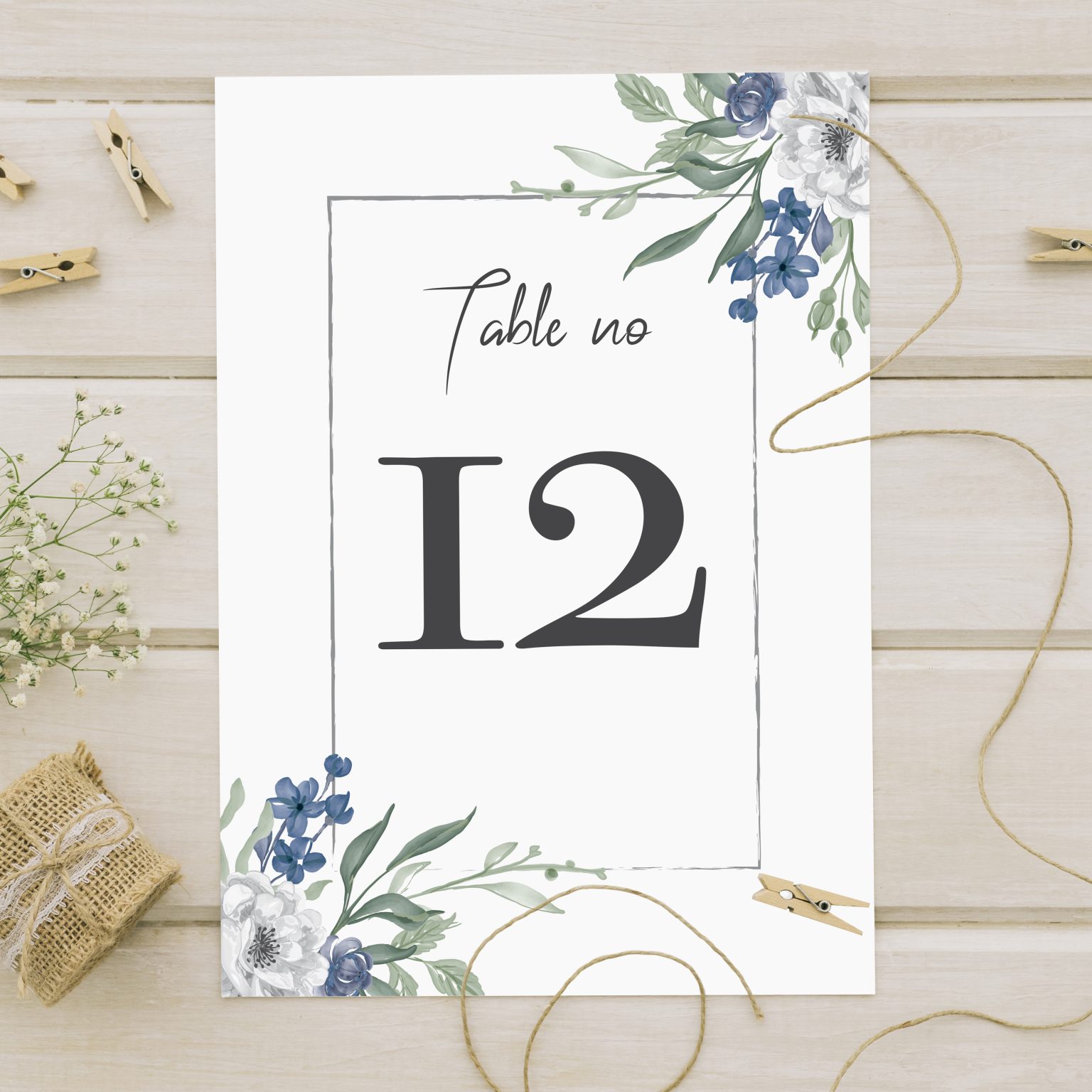 Watercolour Meadow, Floral Table Numbers - BlueBird Wedding Stationery