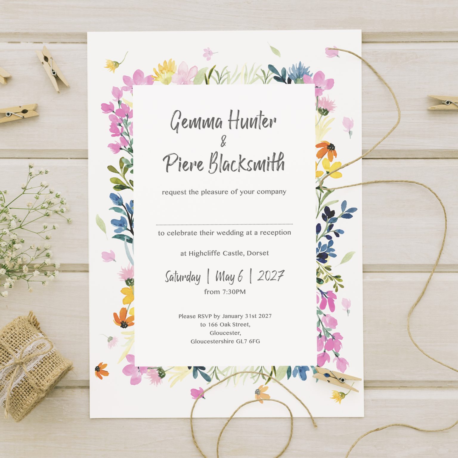 Bohemian Wildflower Wedding Evening Invitations - BlueBird Wedding ...