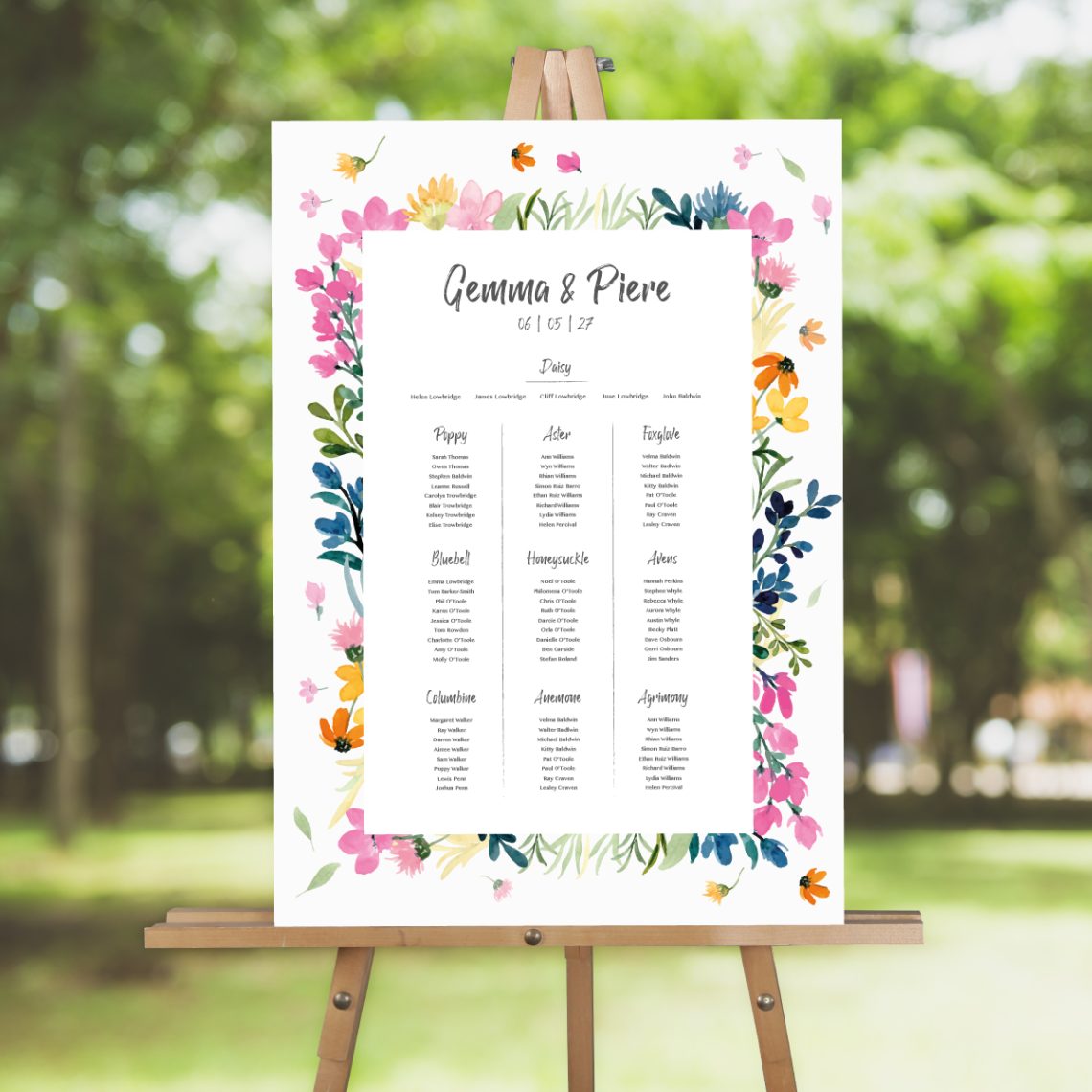 Bohemian Wildflower Table Plan - BlueBird Wedding Stationery