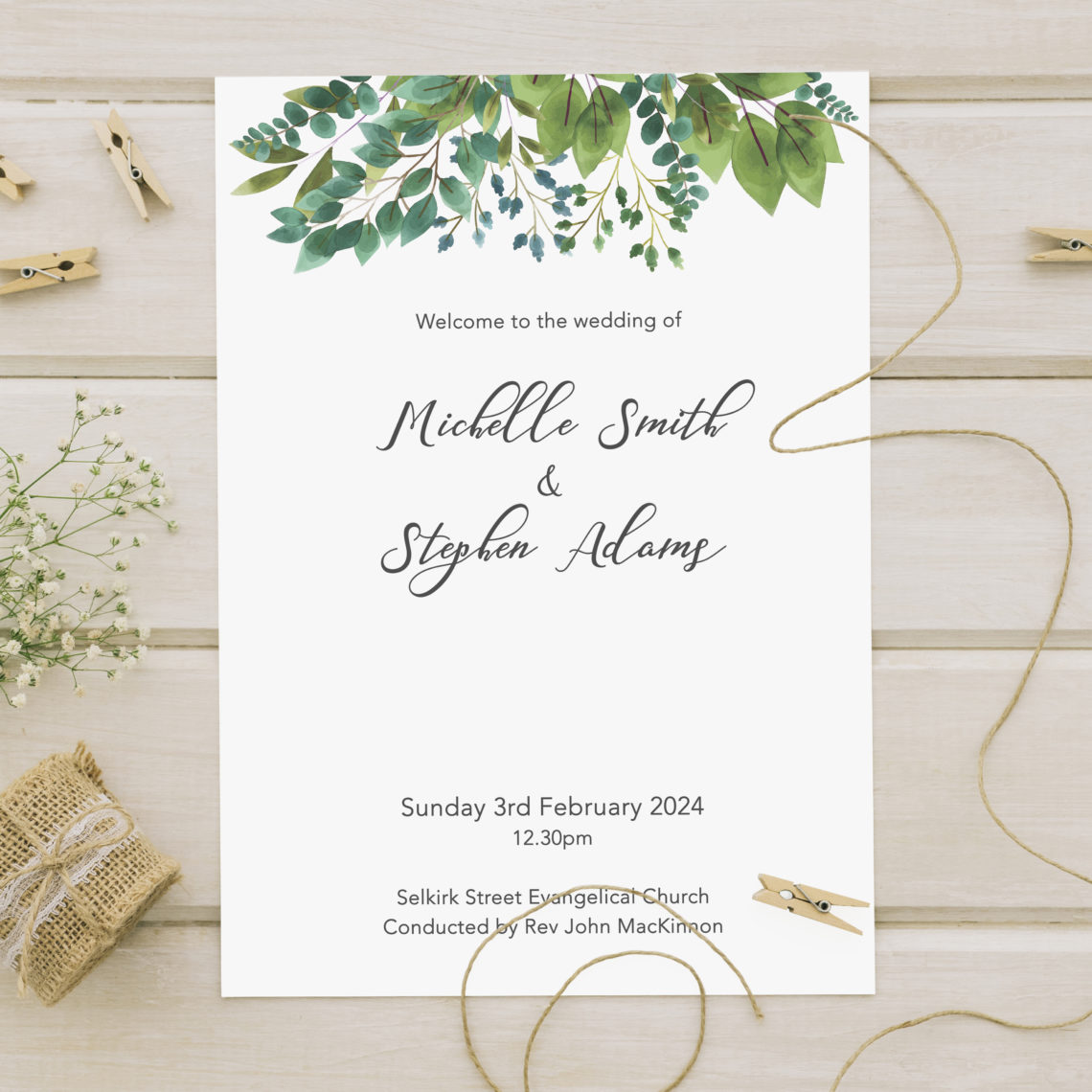 Botanical Order of Service - BlueBird Wedding Stationery
