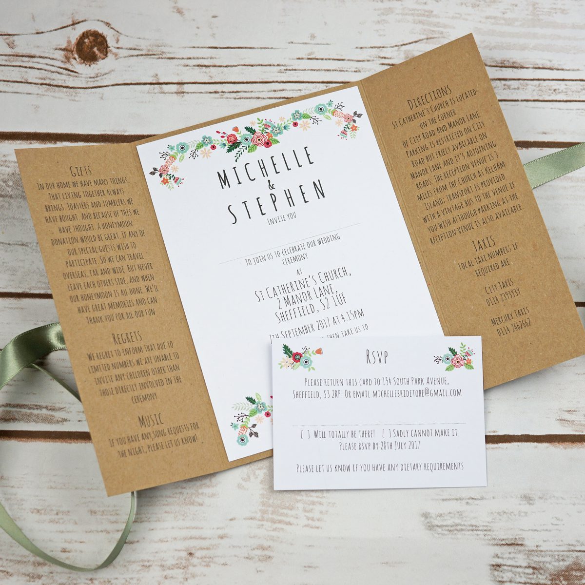 Gatefold Floral Rustic Wedding Invitations BlueBird Wedding Stationery