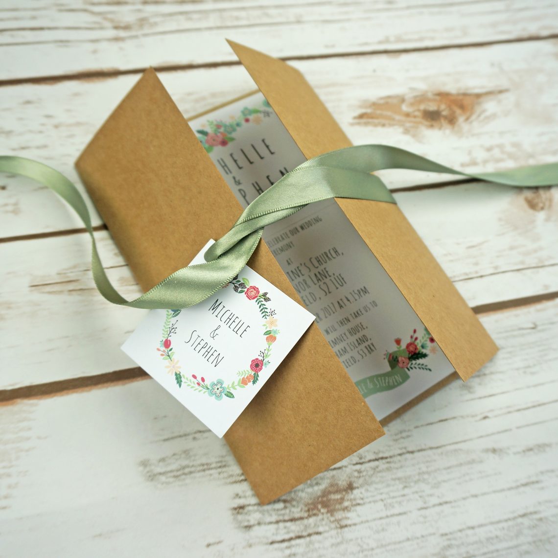 Gatefold Floral Rustic Wedding Invitations - BlueBird Wedding Stationery