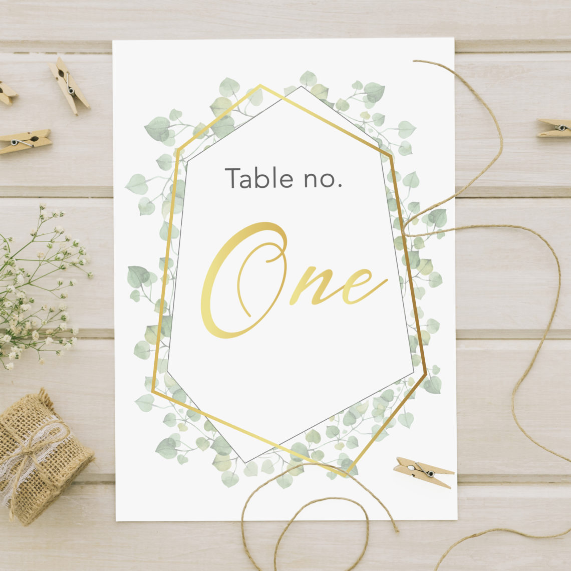 Gold Botanical Table Numbers - BlueBird Wedding Stationery