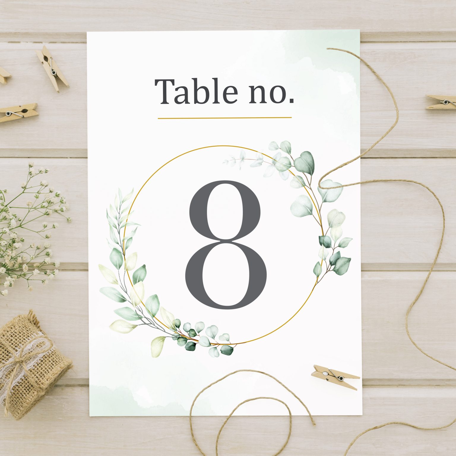 Greenery Wreath Table Numbers - BlueBird Wedding Stationery