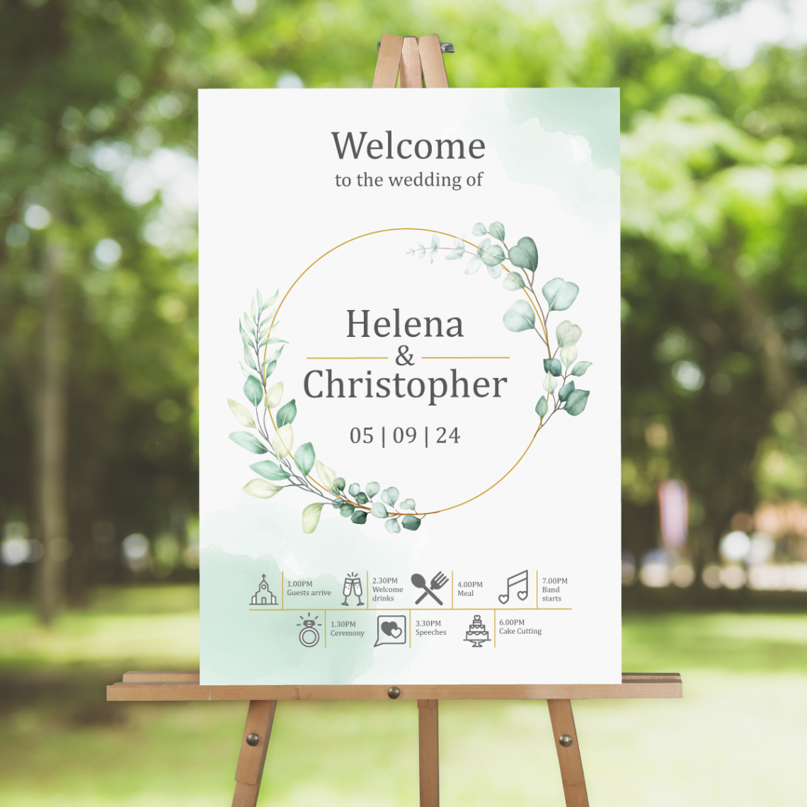 Greenery Wreath Welcome Sign - BlueBird Wedding Stationery