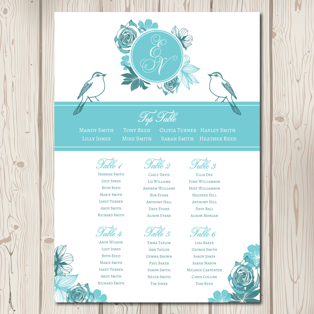 Initials Table Plan - BlueBird Wedding Stationery