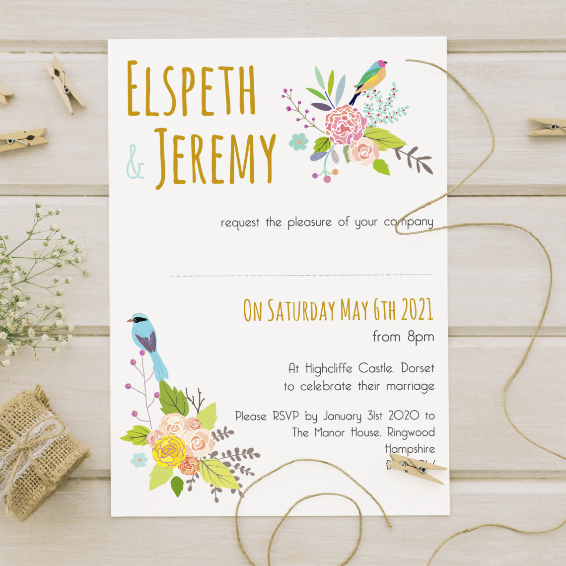 Love Birds Evening Invitations - BlueBird Wedding Stationery
