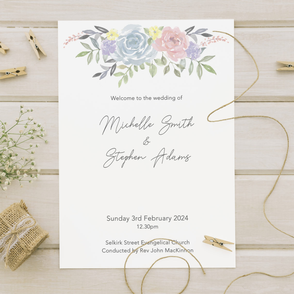Rose Order of Service - BlueBird Wedding Stationery