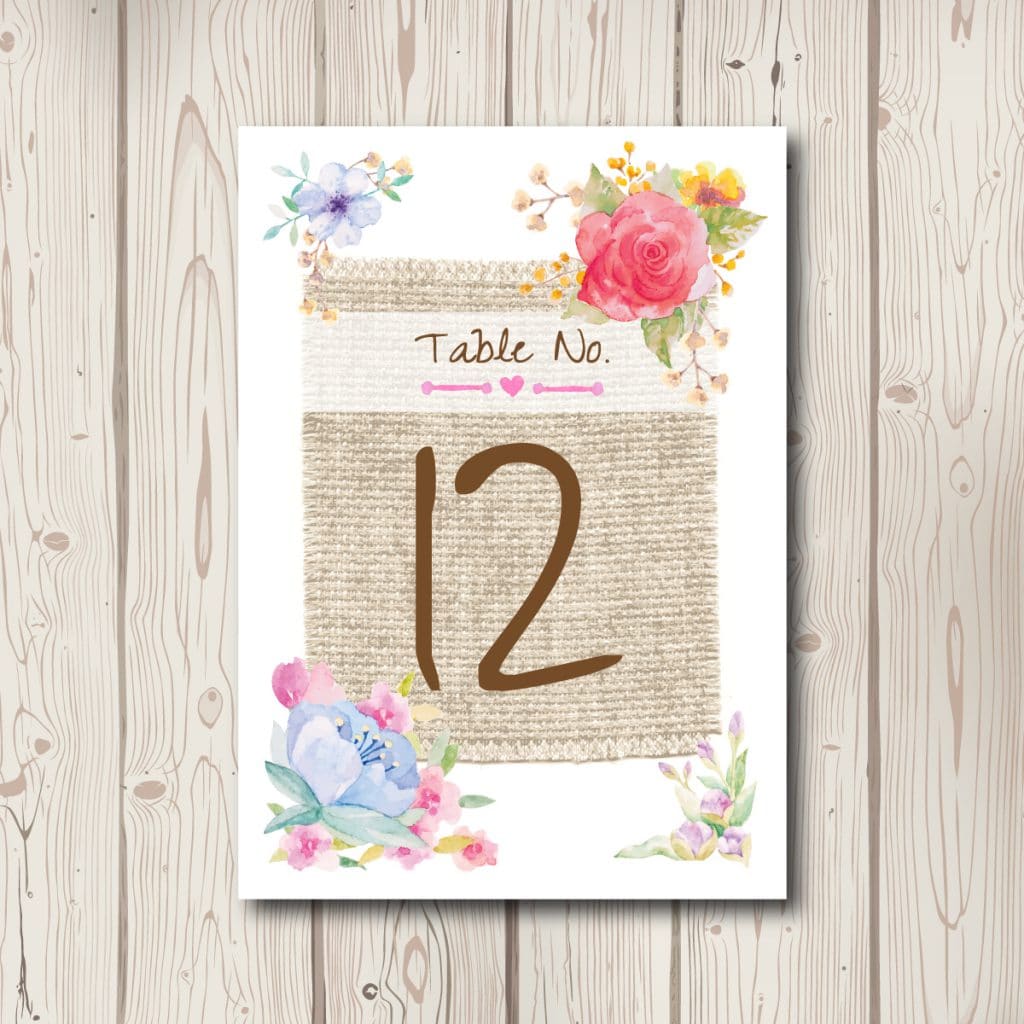 Floral Watercolour Table Numbers - BlueBird Wedding Stationery