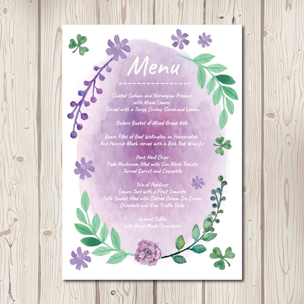 Spring Menus - BlueBird Wedding Stationery