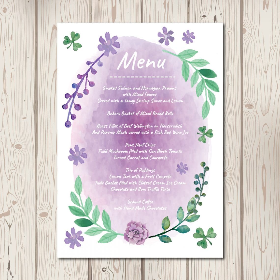 Spring Menus - BlueBird Wedding Stationery