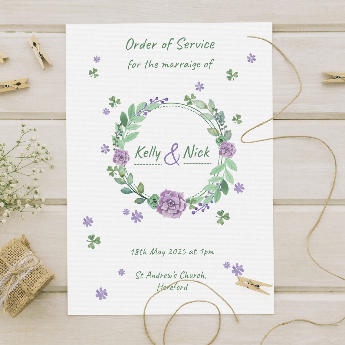Spring Order of Service - BlueBird Wedding Stationery