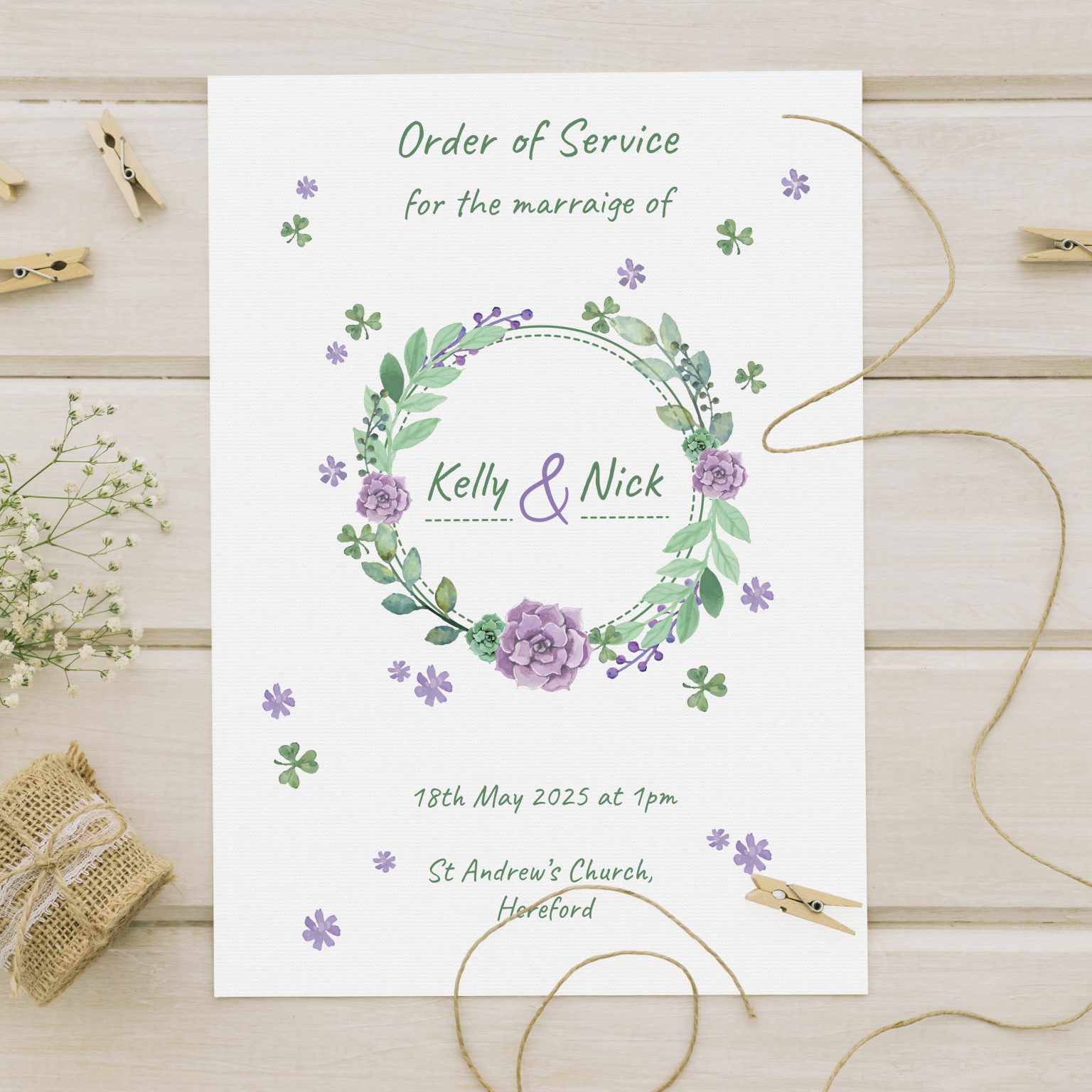 Spring Order of Service - BlueBird Wedding Stationery