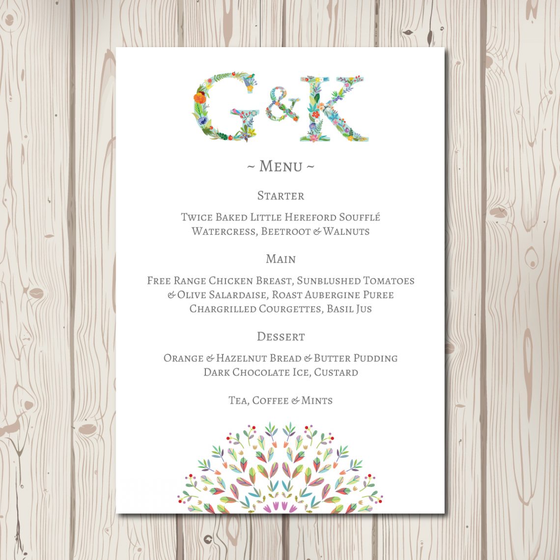 Summer Love Menus - BlueBird Wedding Stationery