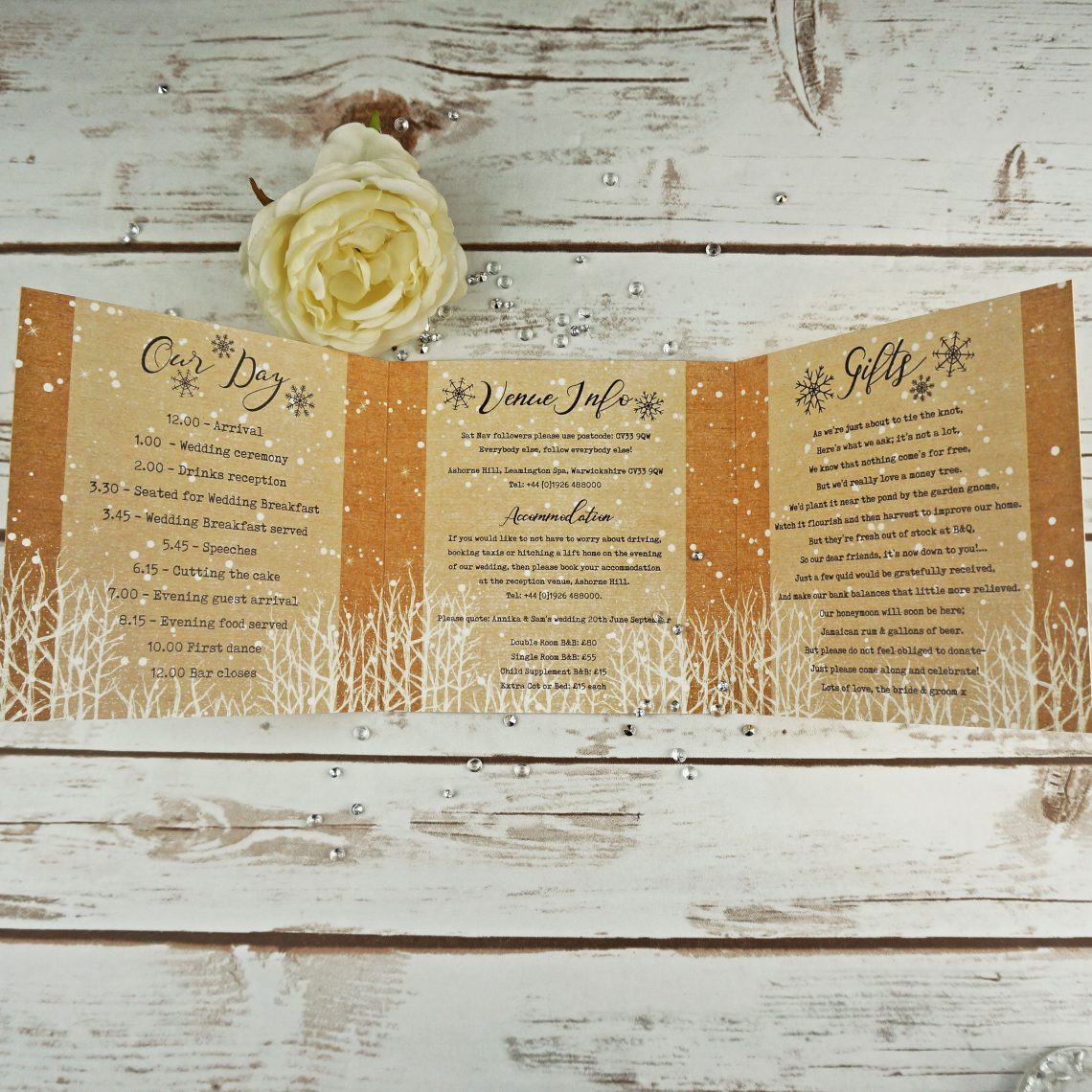 Winter Love trifold Wedding Invitations - BlueBird Wedding Stationery