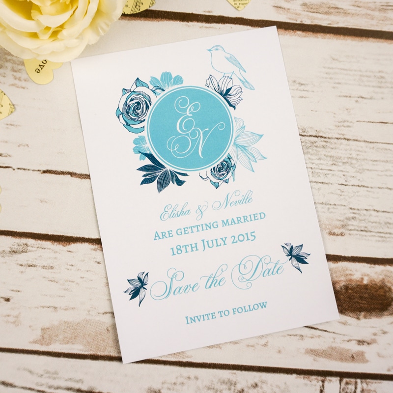 Initials Save the Date Cards - BlueBird Wedding Stationery