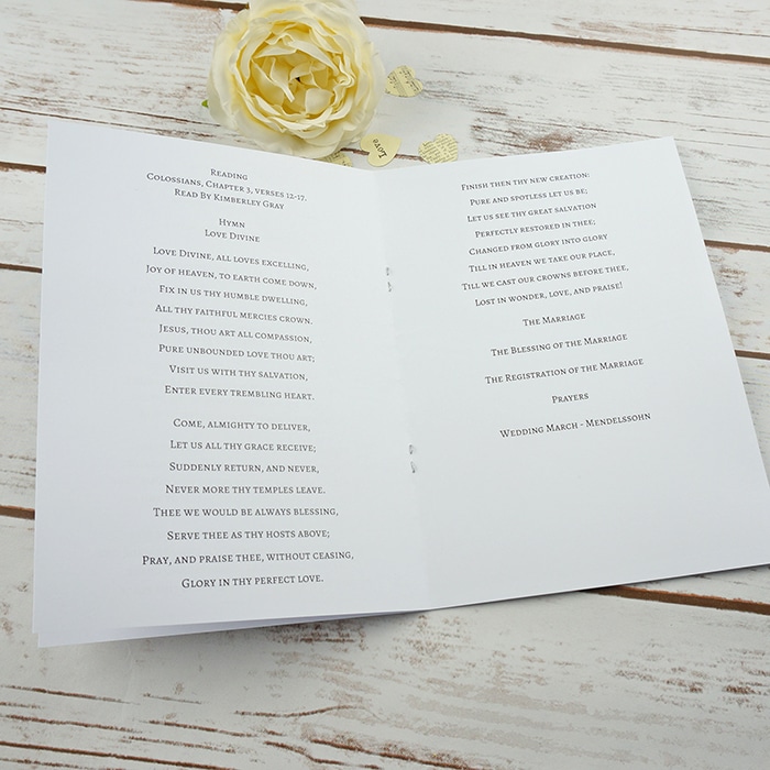 Rose Order of Service - BlueBird Wedding Stationery
