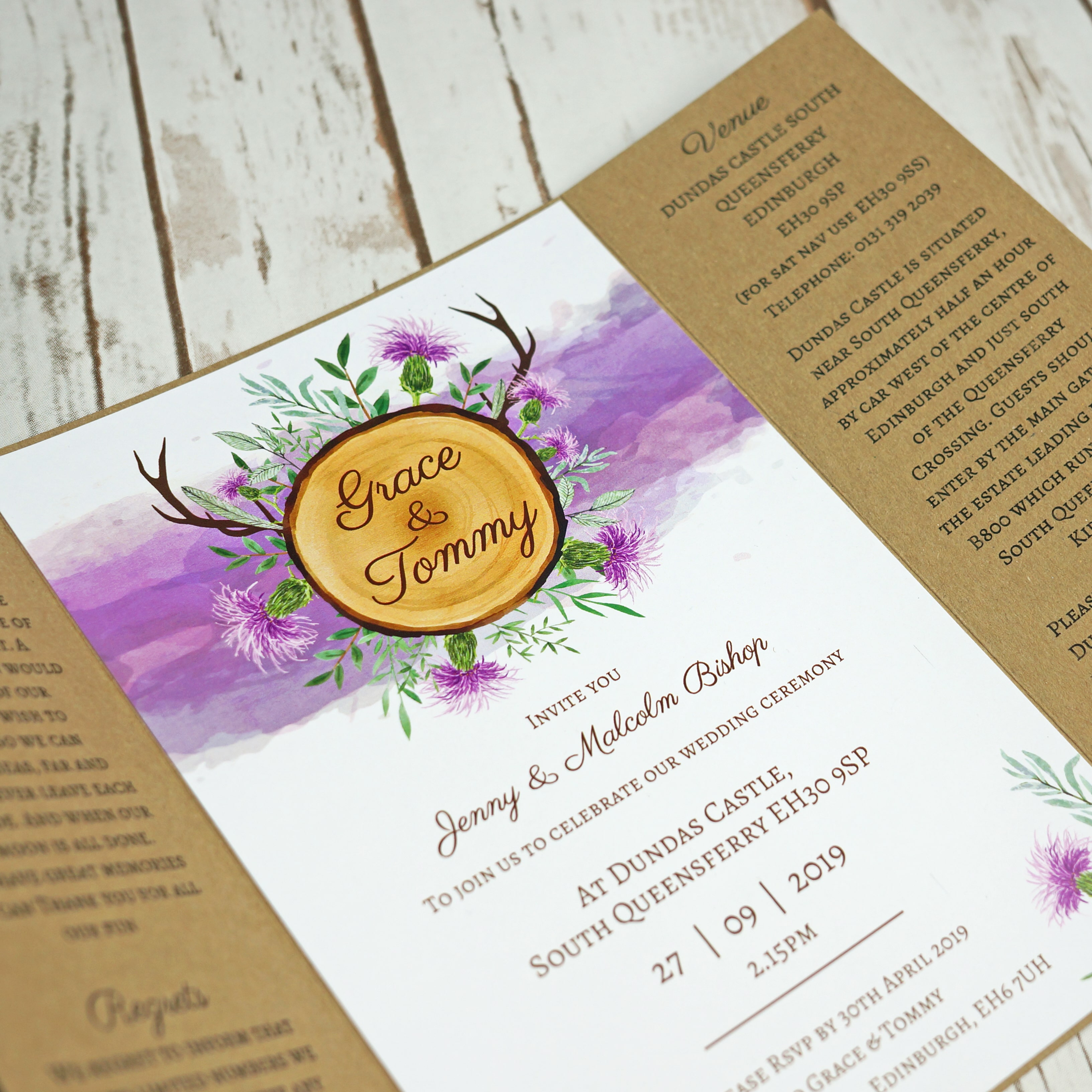 Scottish Rustic Gatefold Wedding Invitations - BlueBird Wedding Stationery