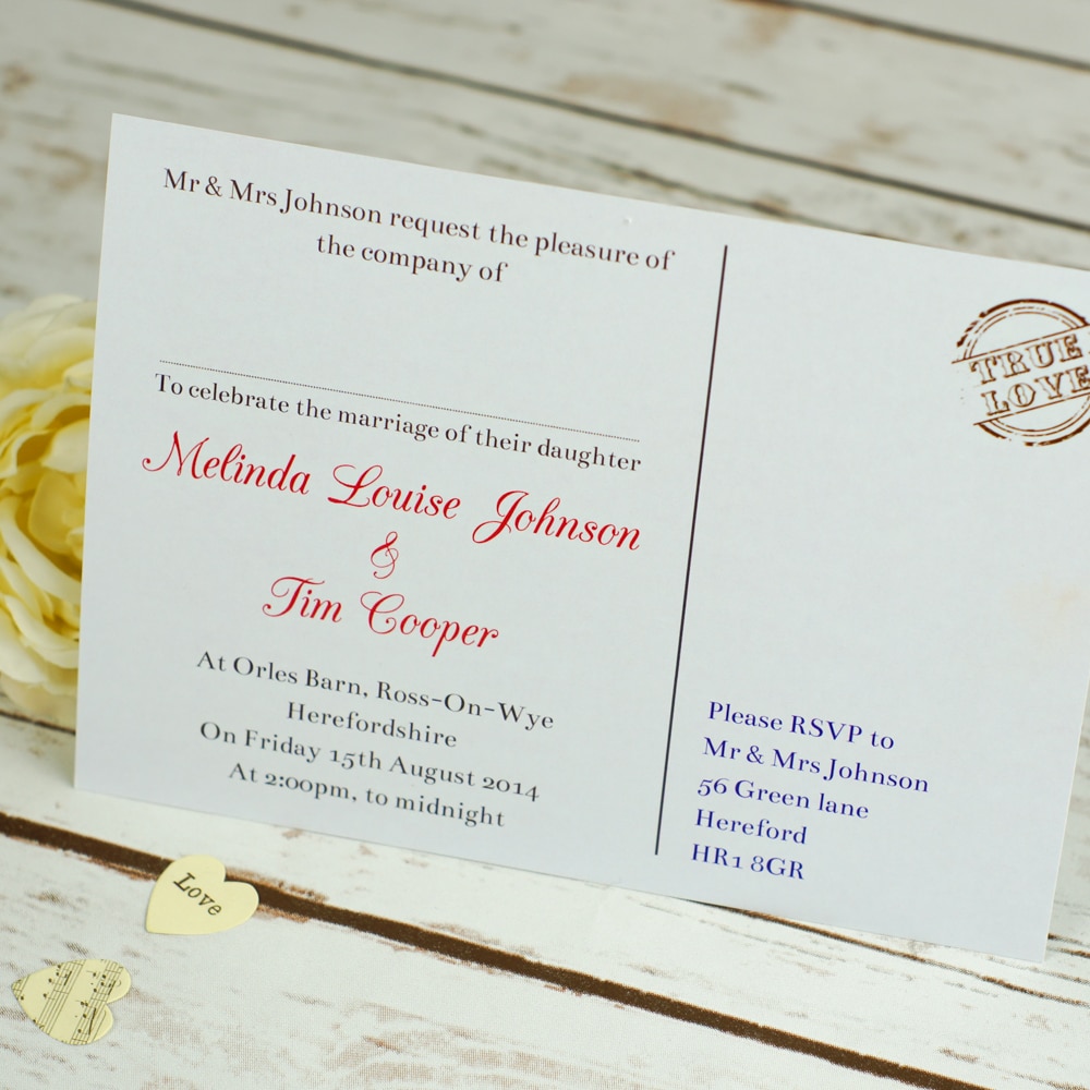 Vintage Postcard Wedding Invitation - BlueBird Wedding Stationery