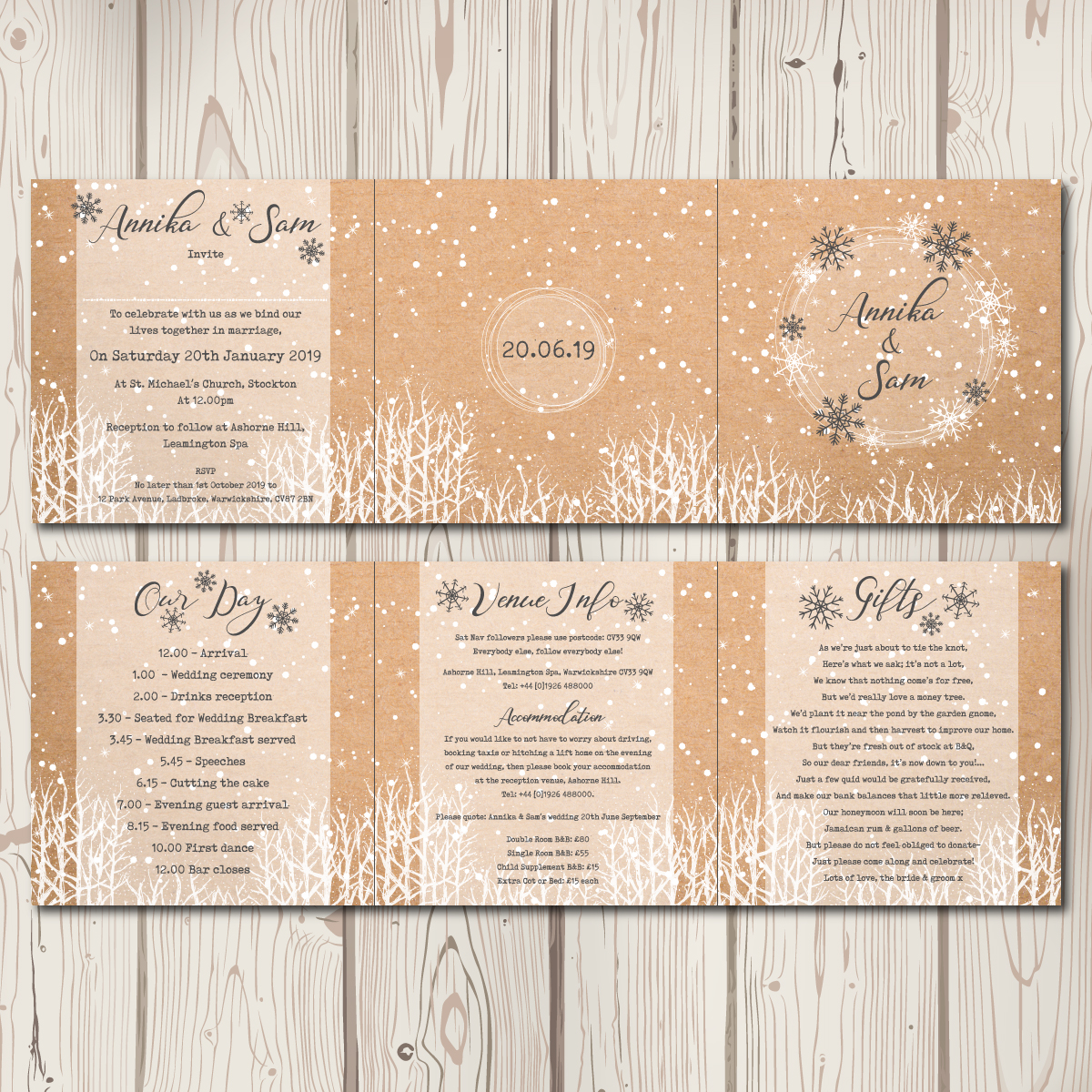 Winter Love trifold Wedding Invitations - BlueBird Wedding Stationery